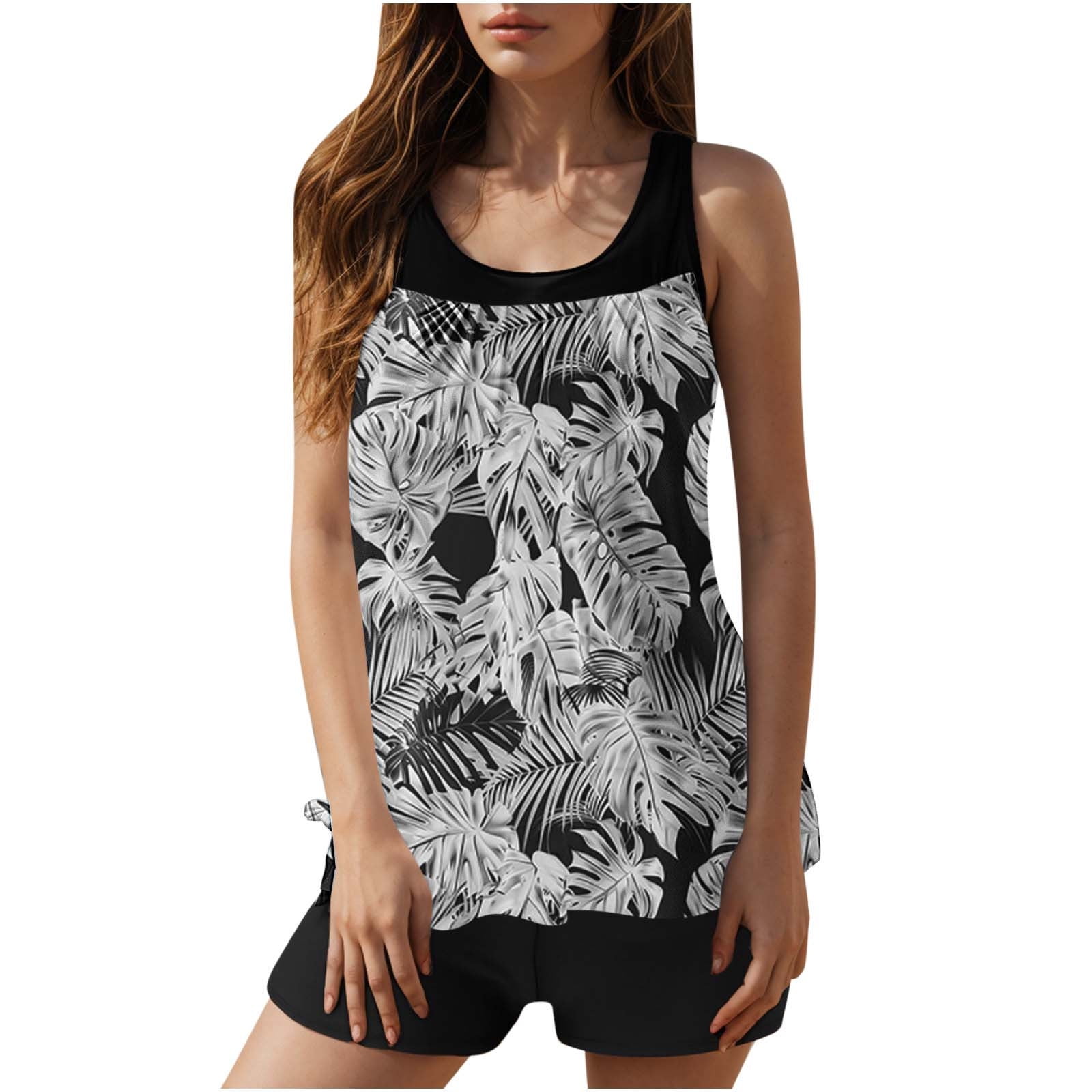 Dagegui Women's Tankini Bathing Suits Tropical Print Swimsuits 2 Piece ...