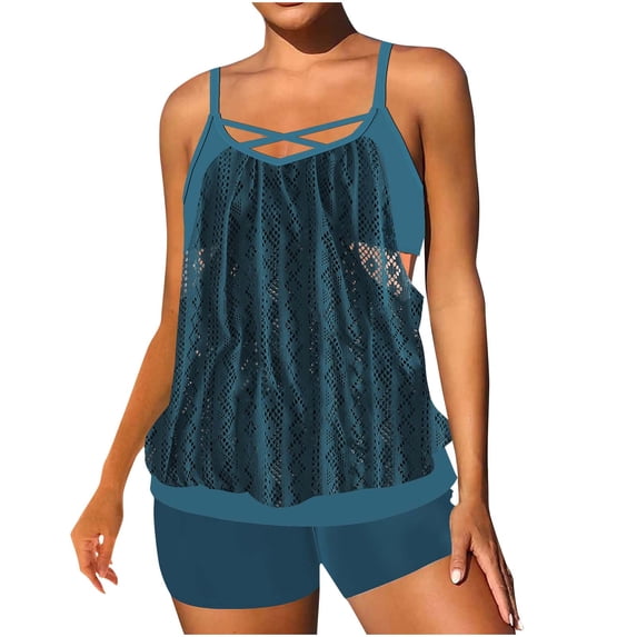 Dagegui Womens Beach Tankini Swimsuits Hollow Out Spaghetti Straps Tank ...