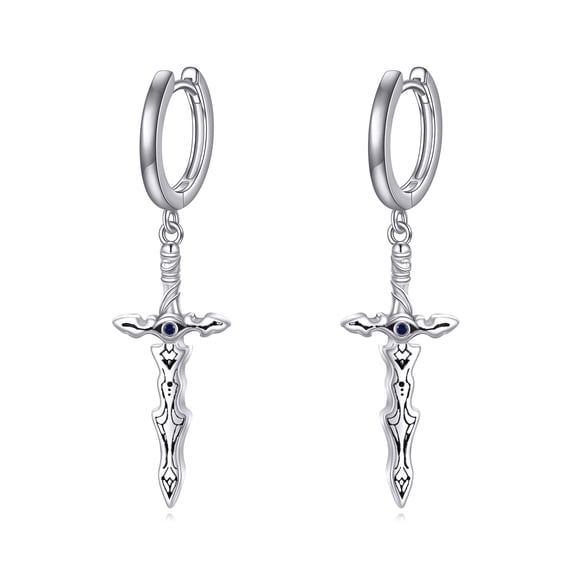Dagger Earrings for Women Sterling Silver Dagger Hoop Evil Eye Earrings ...