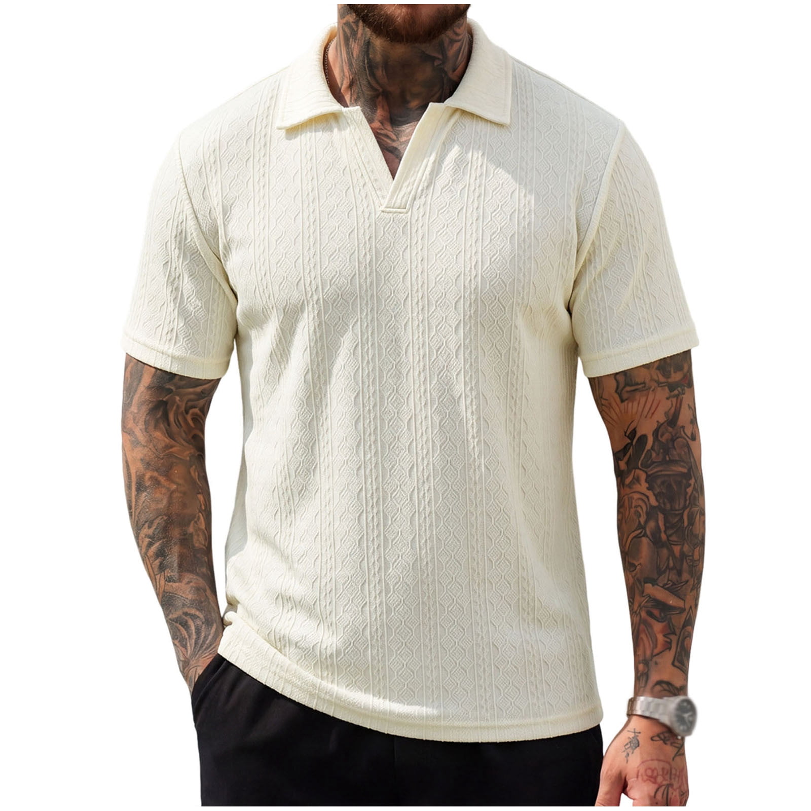 DagobertNiko Mens Shirts V Neck Short Sleeve Slim Fitted Textured T ...