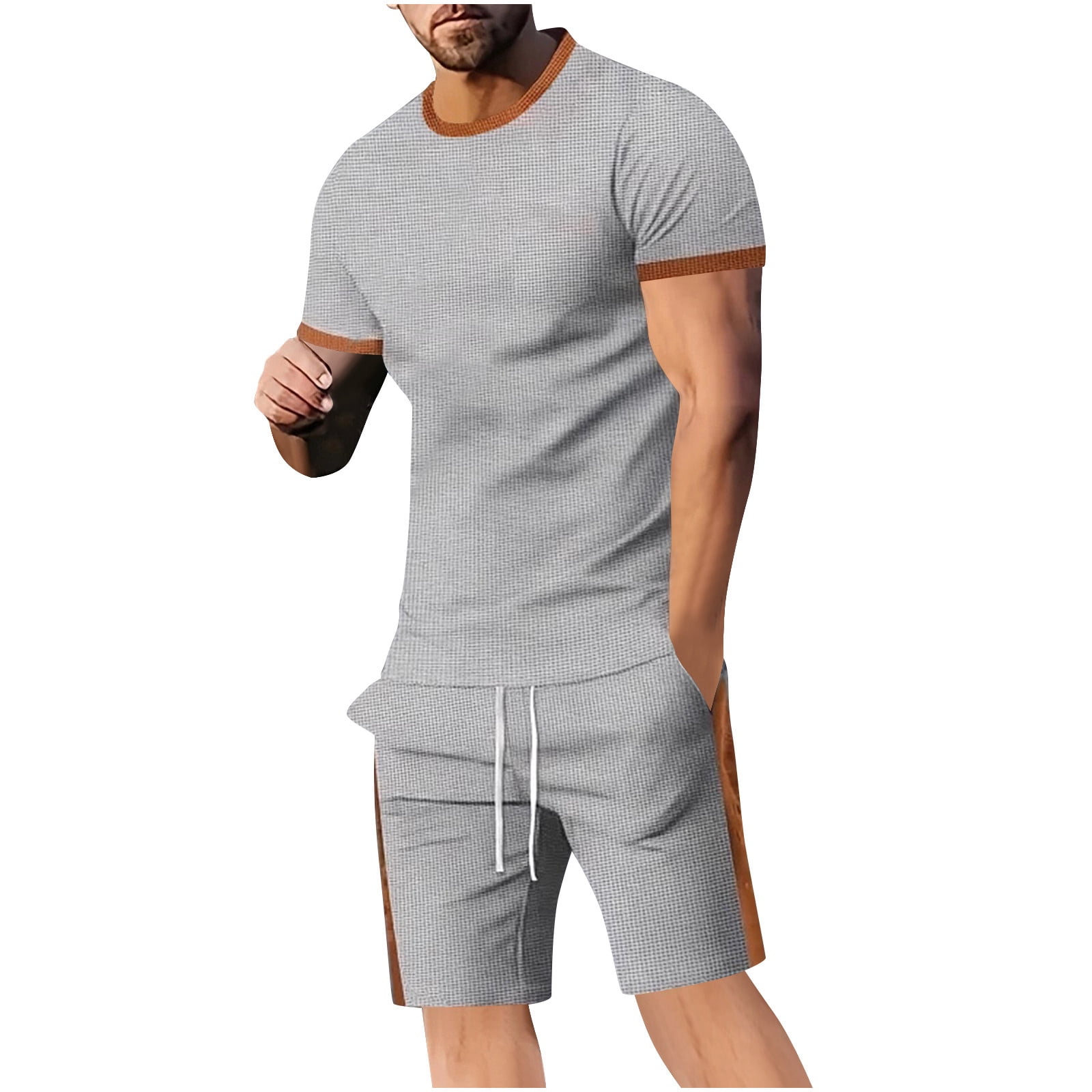 Dagugfen 2 Piece Sets for Men Crewneck Tshirts and Knee Length Shorts ...