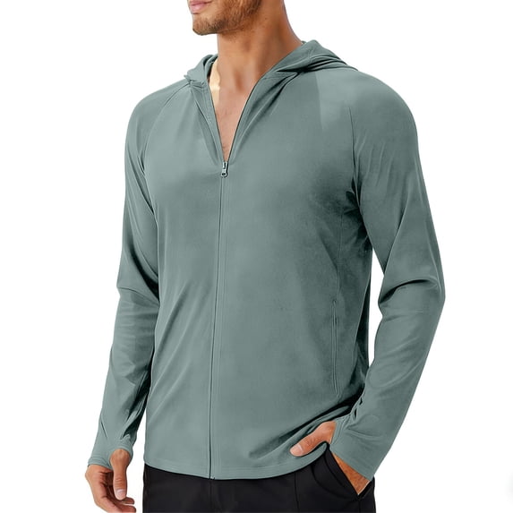 Dagugfen Athletic Shirts for Men with Hooded Full Zip up Long Sleeve ...