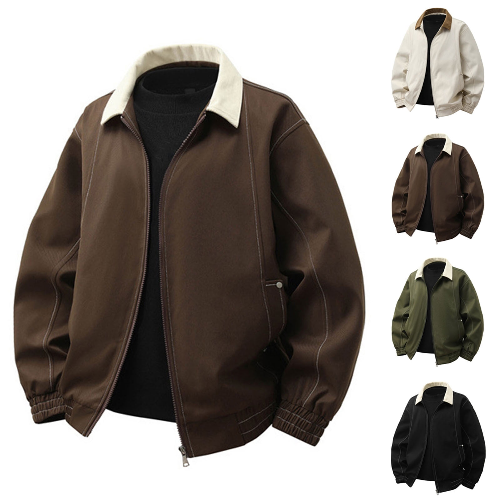 Dagugfen Fall Jacket for Men Zip up Lapel Long Sleeved Drop Shoulder ...