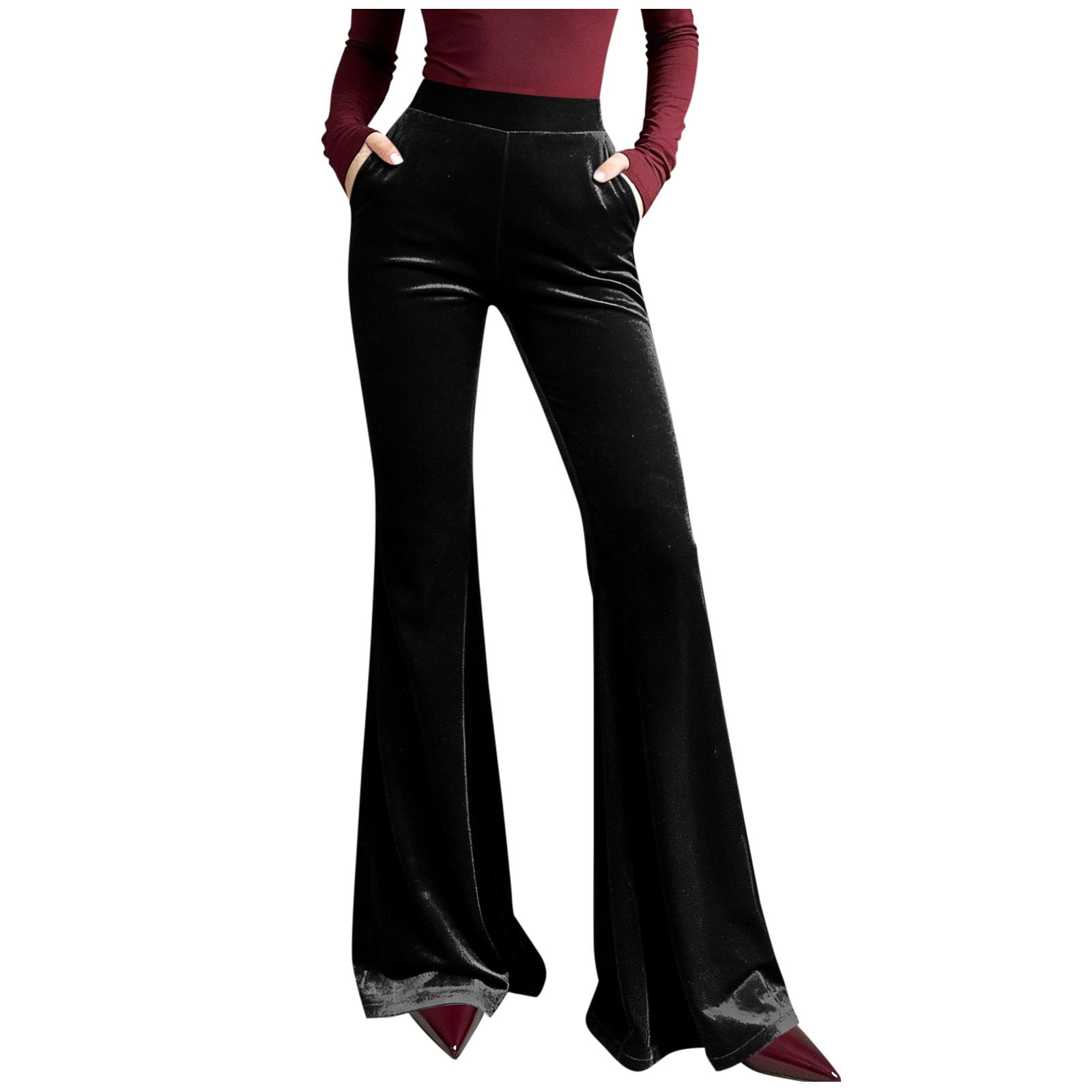 Dagugfen Flare Leg Pants for Women Elastic Waist Fitness Casual Going ...