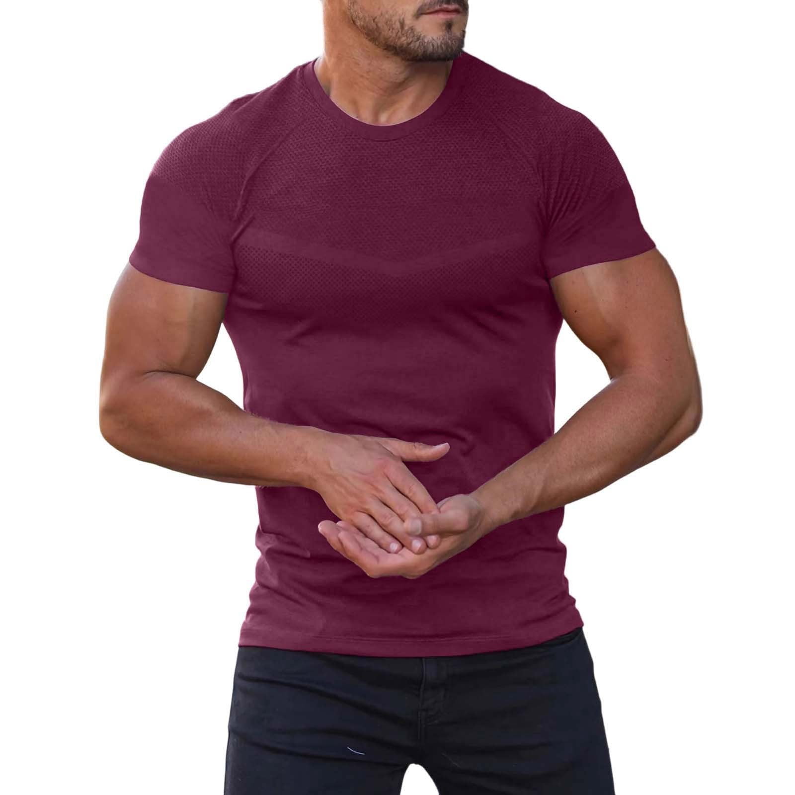 Dagugfen Gym Shirts for Men Crew Neck Short Sleeve Stretchy Moisture ...