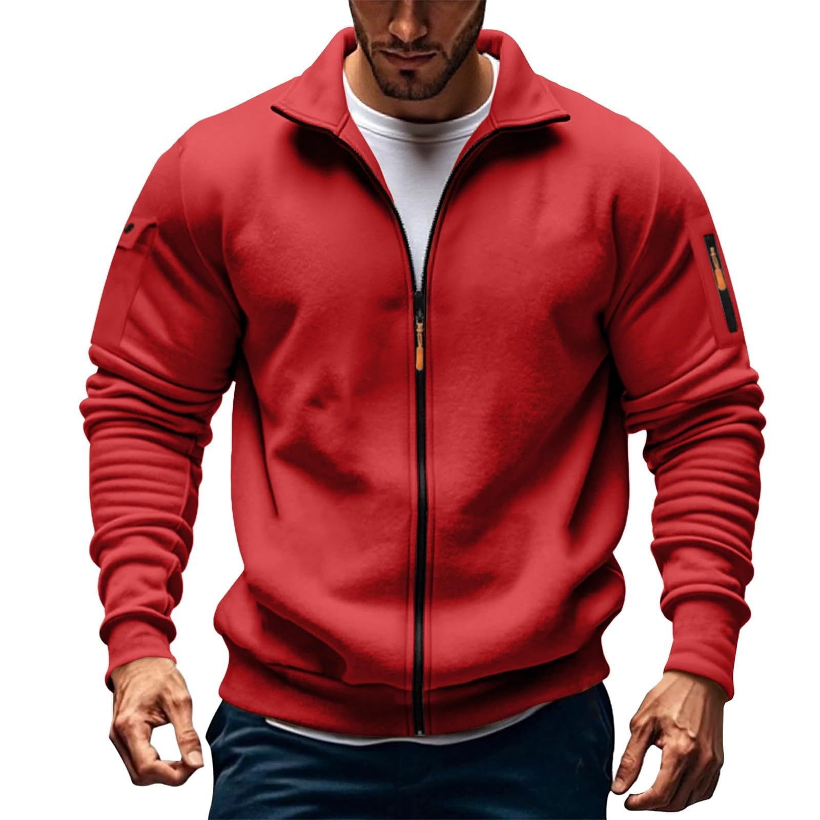 Dagugfen Jackets for Men Long Sleeve Zipper up Arm Pockets Sweatshirts ...