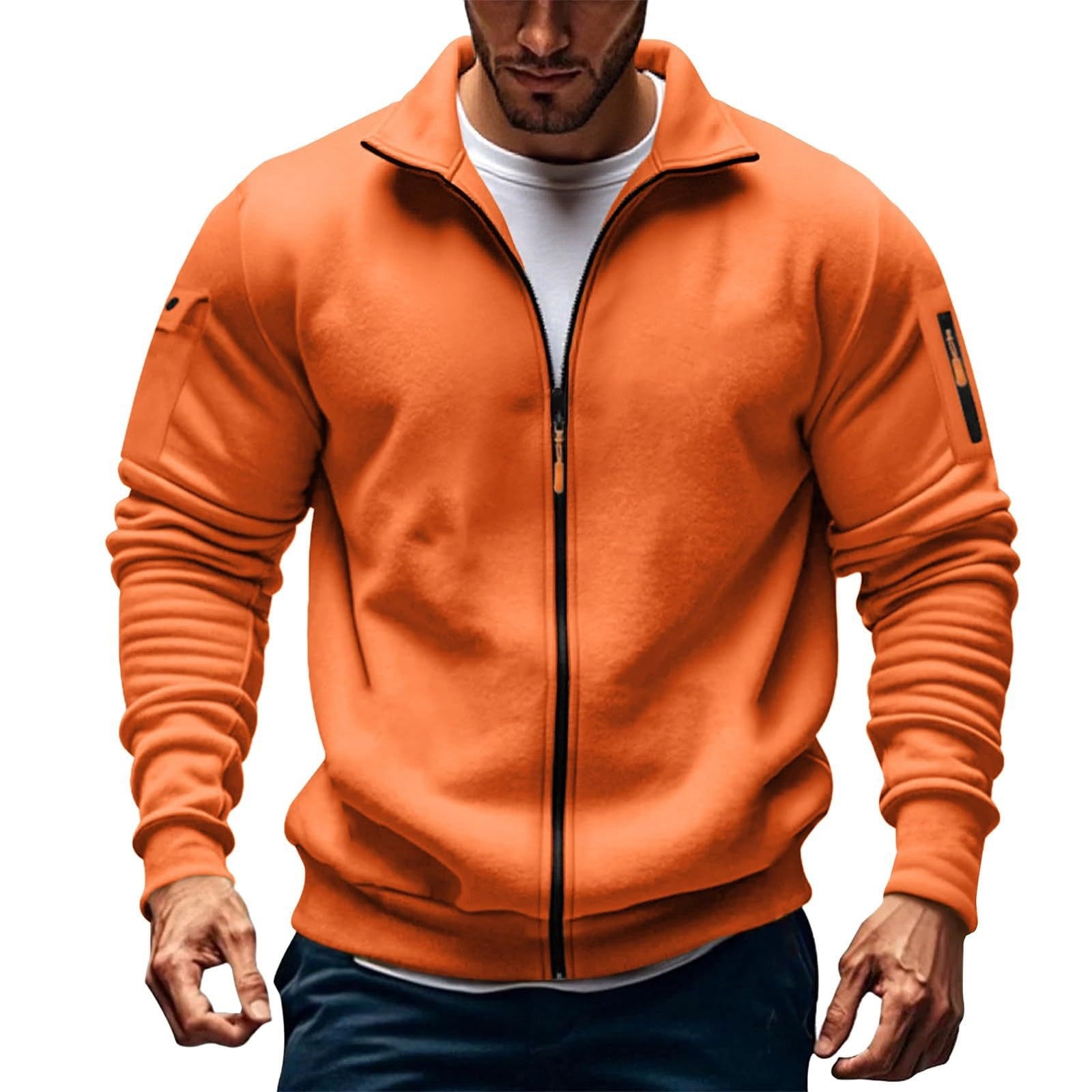 Dagugfen Jackets for Men Long Sleeve Zipper up Arm Pockets Sweatshirts ...