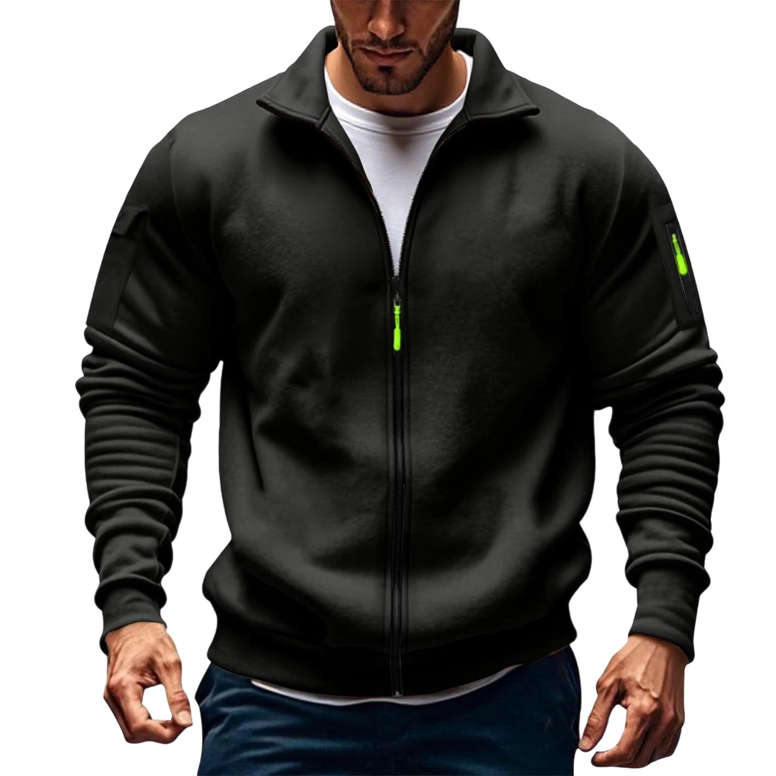 Dagugfen Jackets for Men Long Sleeve Zipper up Arm Pockets Sweatshirts ...