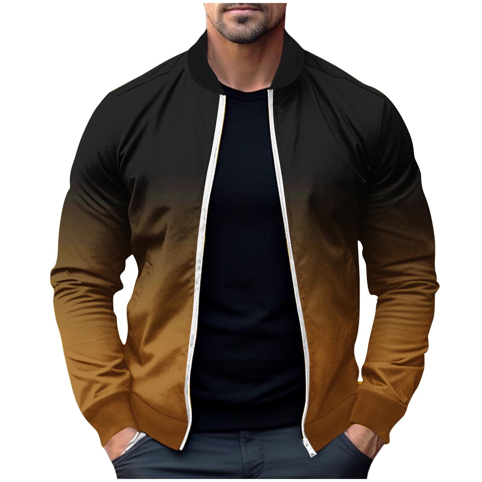 Dagugfen Jackets for Men Stand Collar Zipper up Loose Outwear Gradient ...