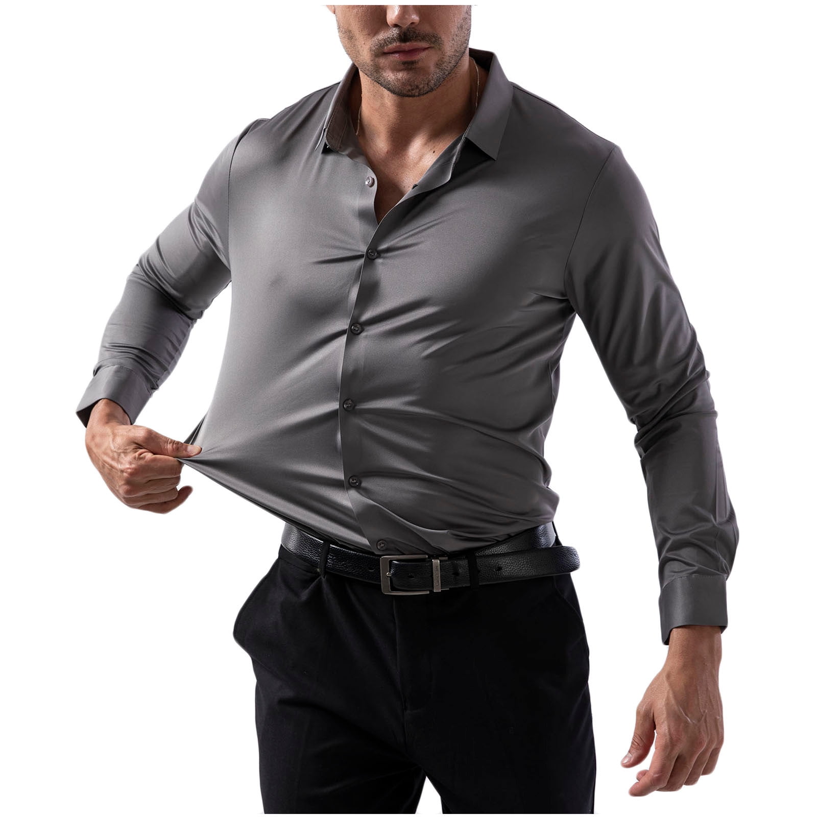 Dagugfen Long Sleeve Shirts for Men Button down Suit Slim Fitted ...