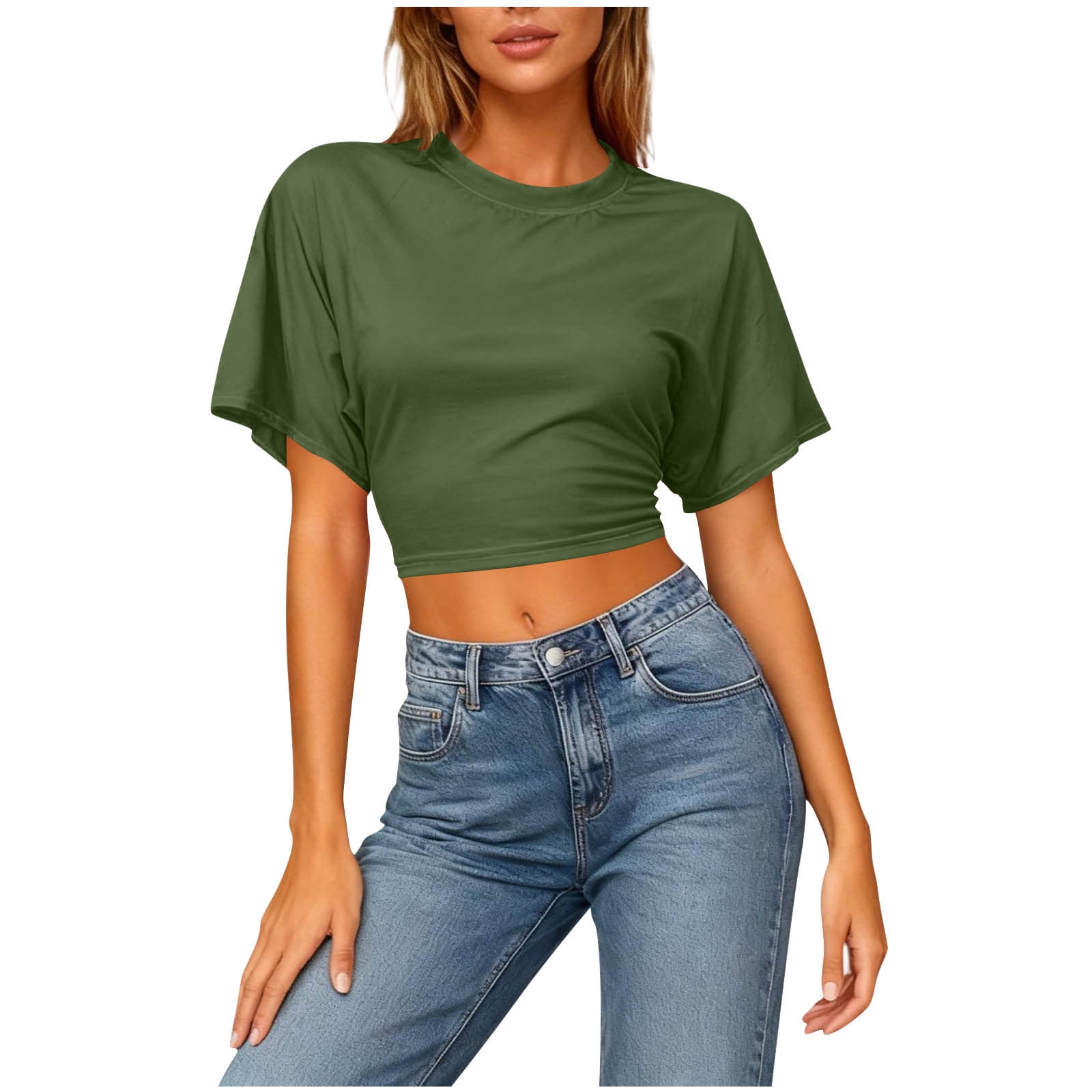 Dagugfen Loose Crop Tops for Women Short Sleeve Crew Neck Regular ...