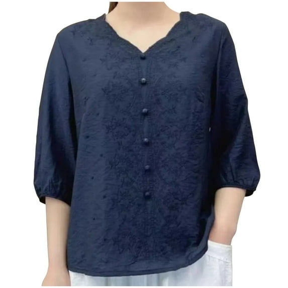 Dagugfen Loose T Shirts for Women V Neck Cotton Linen Breathable ...