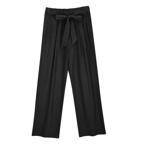 Dagugfen Lounge Pants for Women Ruched Straight Leg High Waist Knot Tie ...