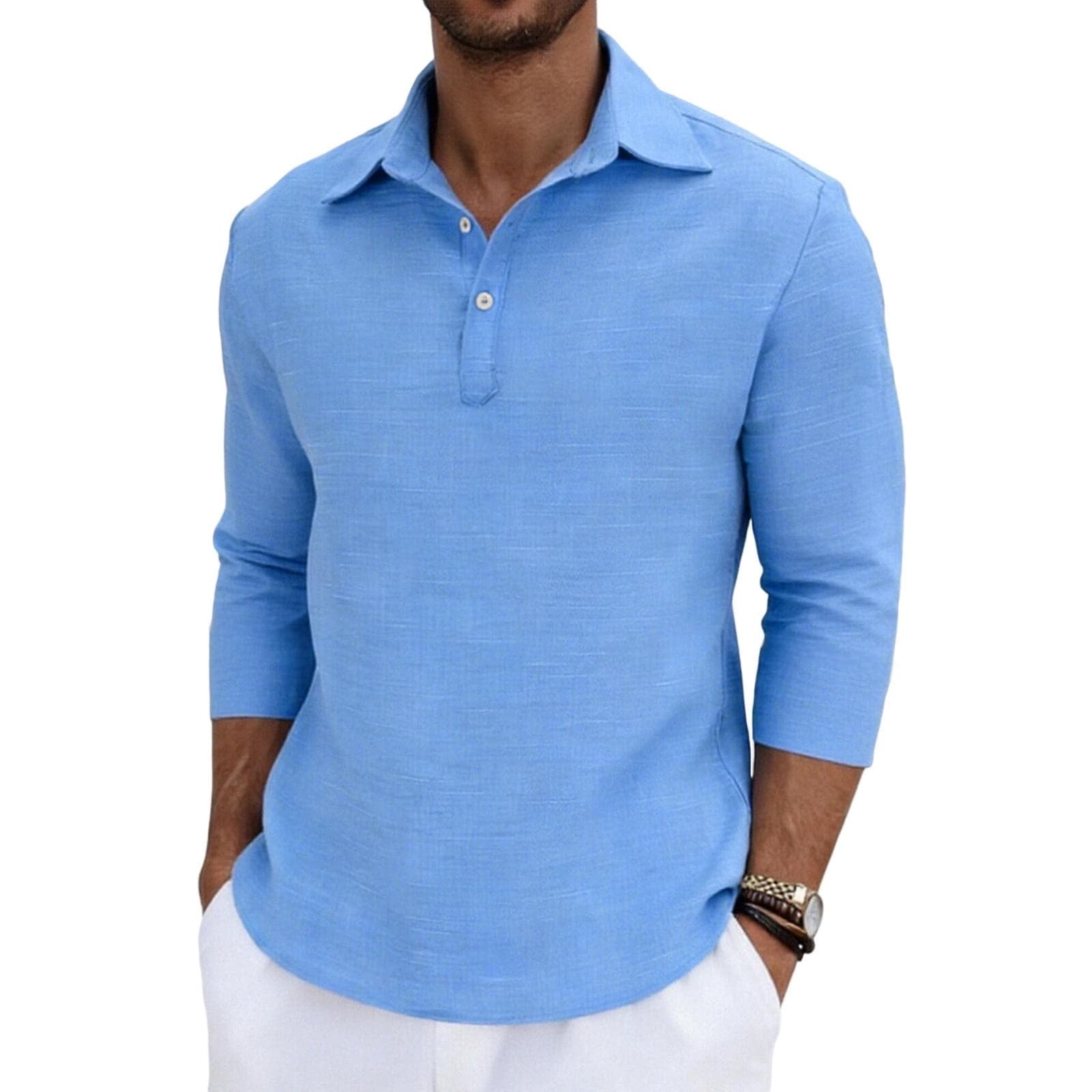 Dagugfen Mens Casual Shirts Qurater Button Long Sleeve Collared Neck ...