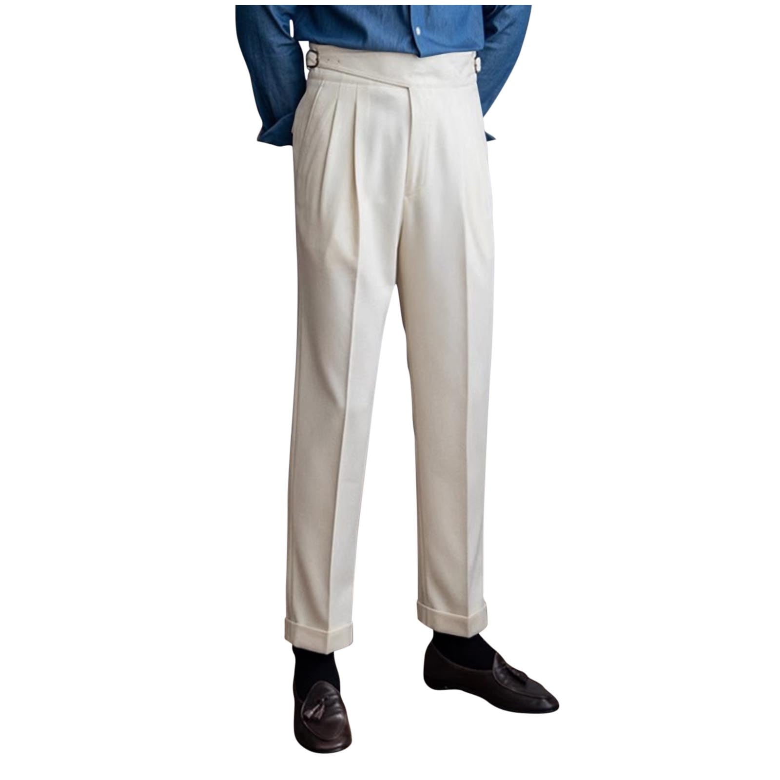 Dagugfen Mens Dress Pants High Waist Ruched Belt Fitting Fashion ...