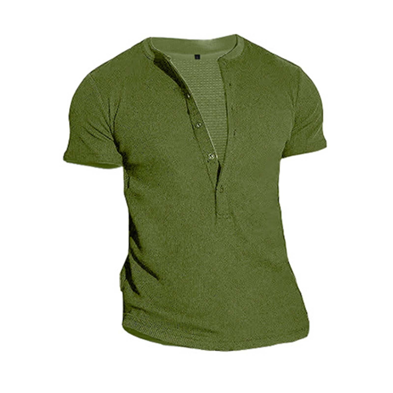 Dagugfen Mens Gym Shirts Short Sleeve Button V Neck Tight Solid Color ...