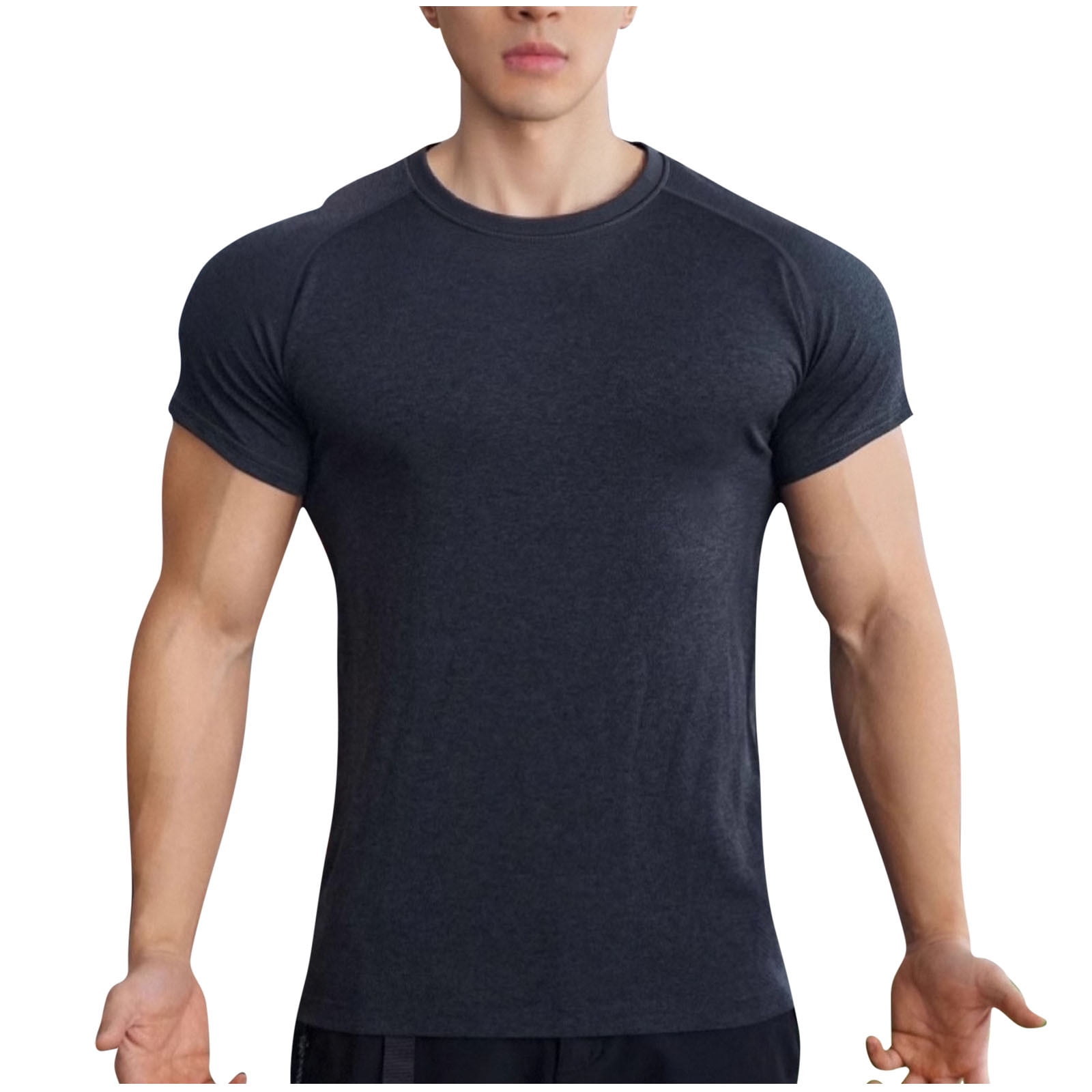 Dagugfen Mens Gym Tops Crew Neck Short Sleeve Tight Comfy Running ...
