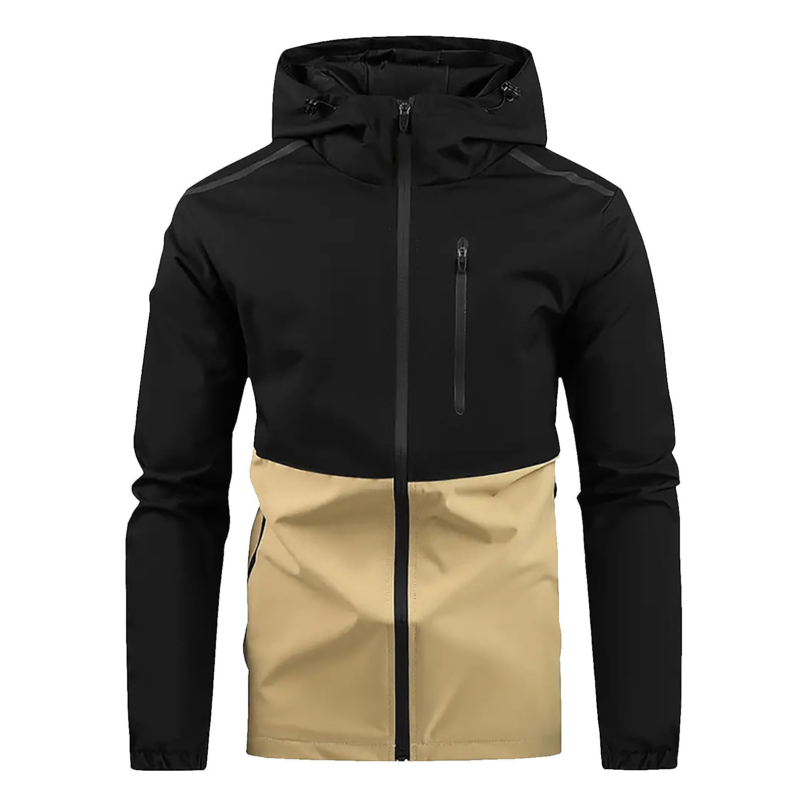 Dagugfen Mens Jacket Full Zip Color Block Raincoat with Hood Windproof ...
