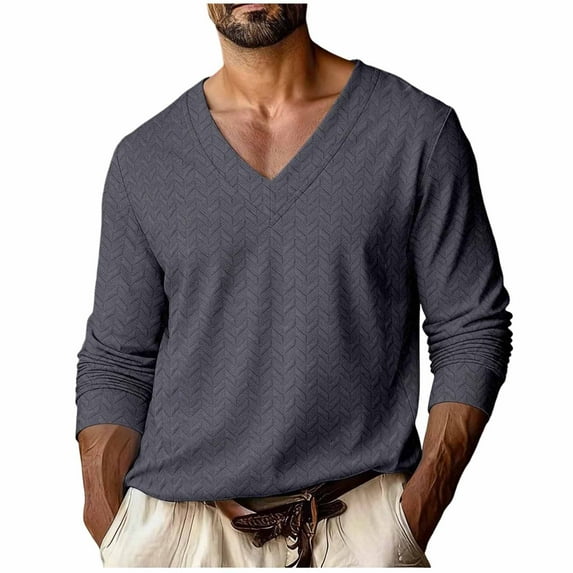 Dagugfen Mens Pullover V Neck Casual Shirts Long Sleeve Knitted ...