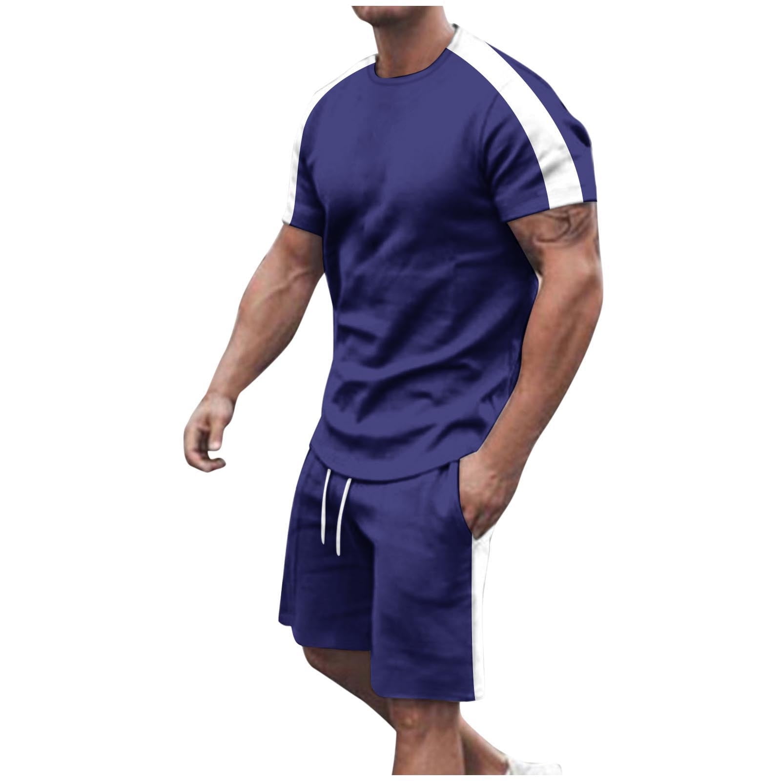 Dagugfen Mens Sets Short Sleeve Crewneck Shirts and Knee Length Shorts ...
