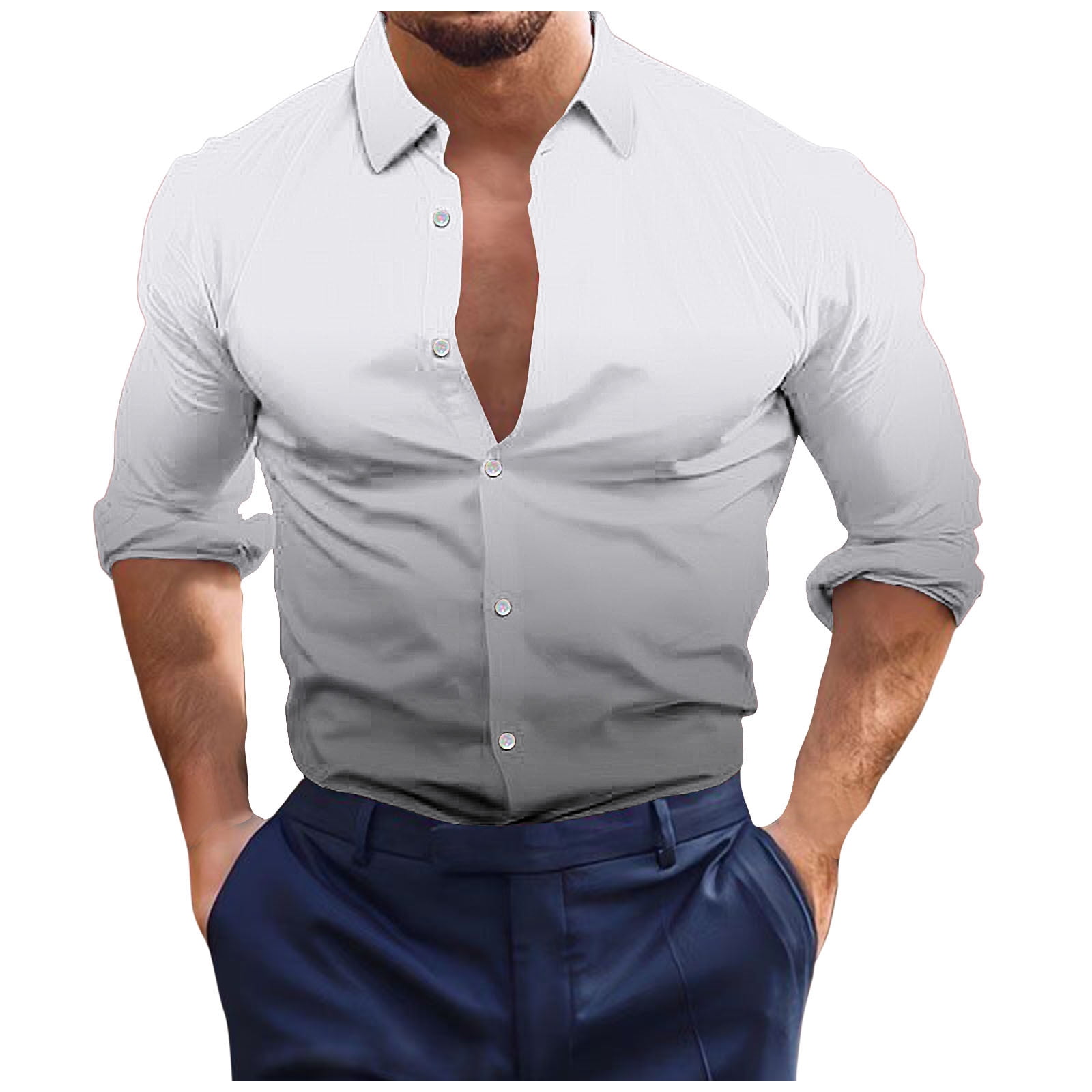 Dagugfen Mens Shirts Button up Long Sleeve Slim Lightweight Gradient ...