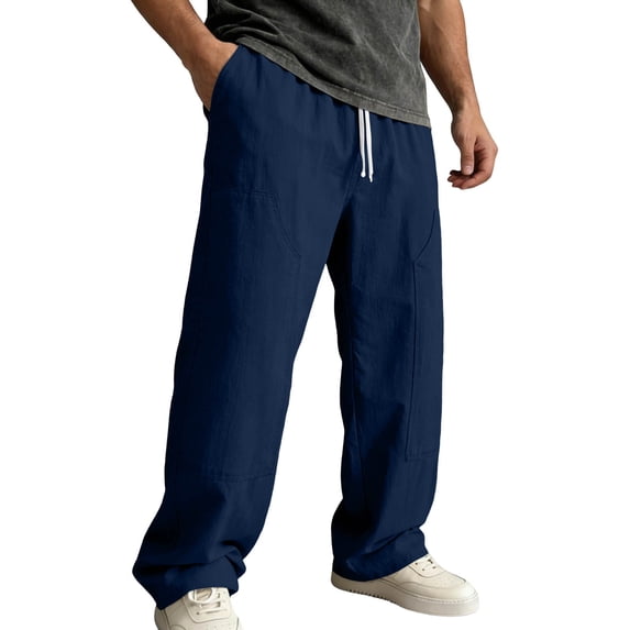 Dagugfen Mens Summer Pants Drawstring Elastic Waist Full Length ...