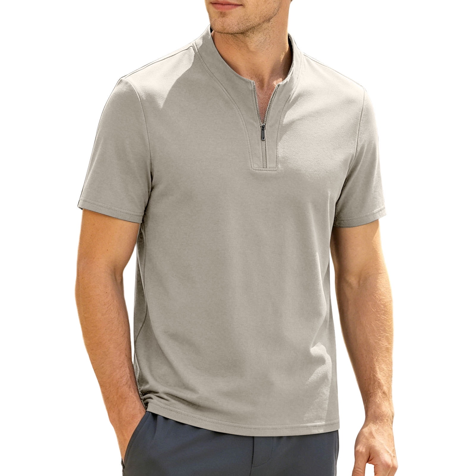 Dagugfen Mens Summer Shirts Short Sleeve Quarter Zip Stand Neck ...