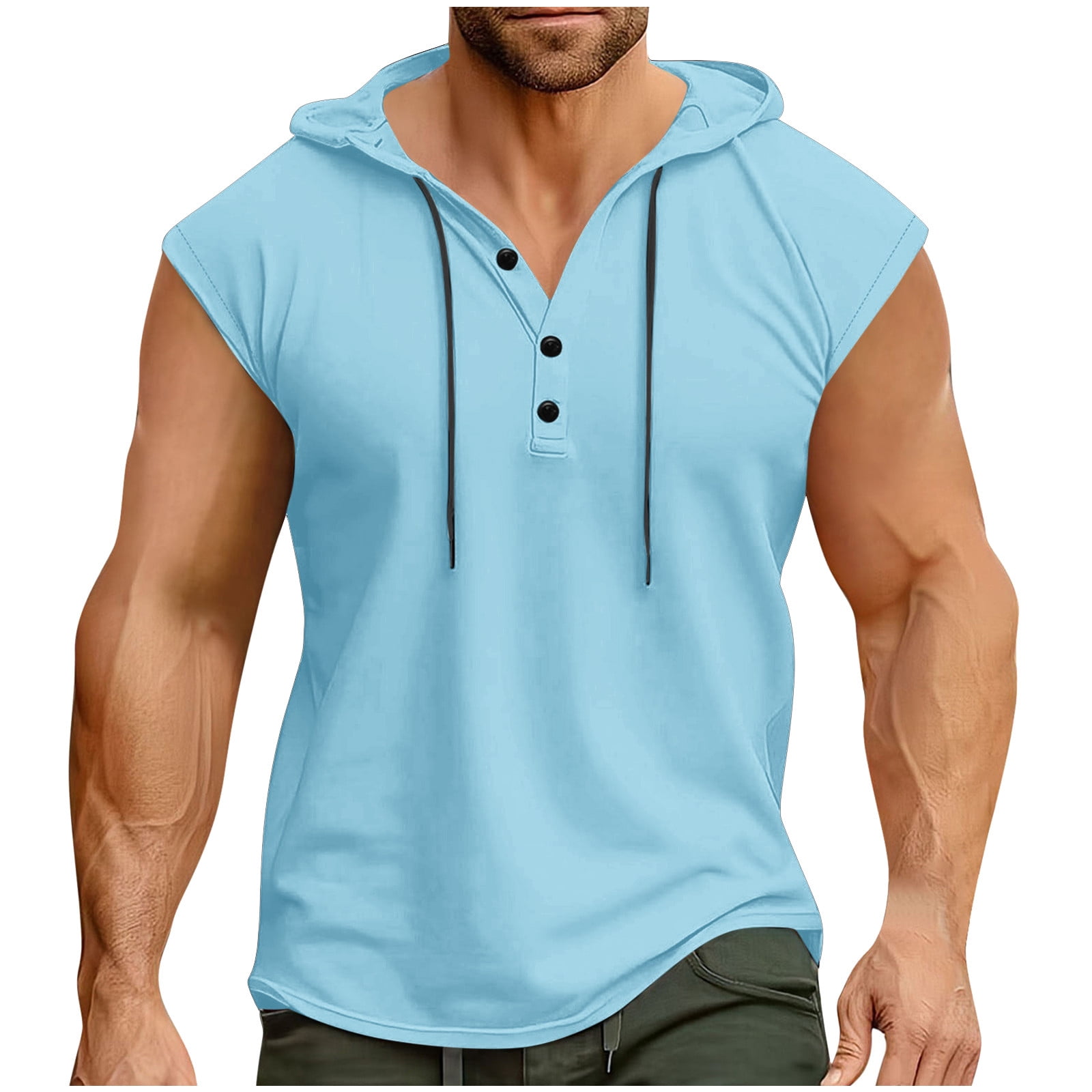 Dagugfen Mens Tank Tops Button V Neck Drawstring Sleeveless Shirts with ...