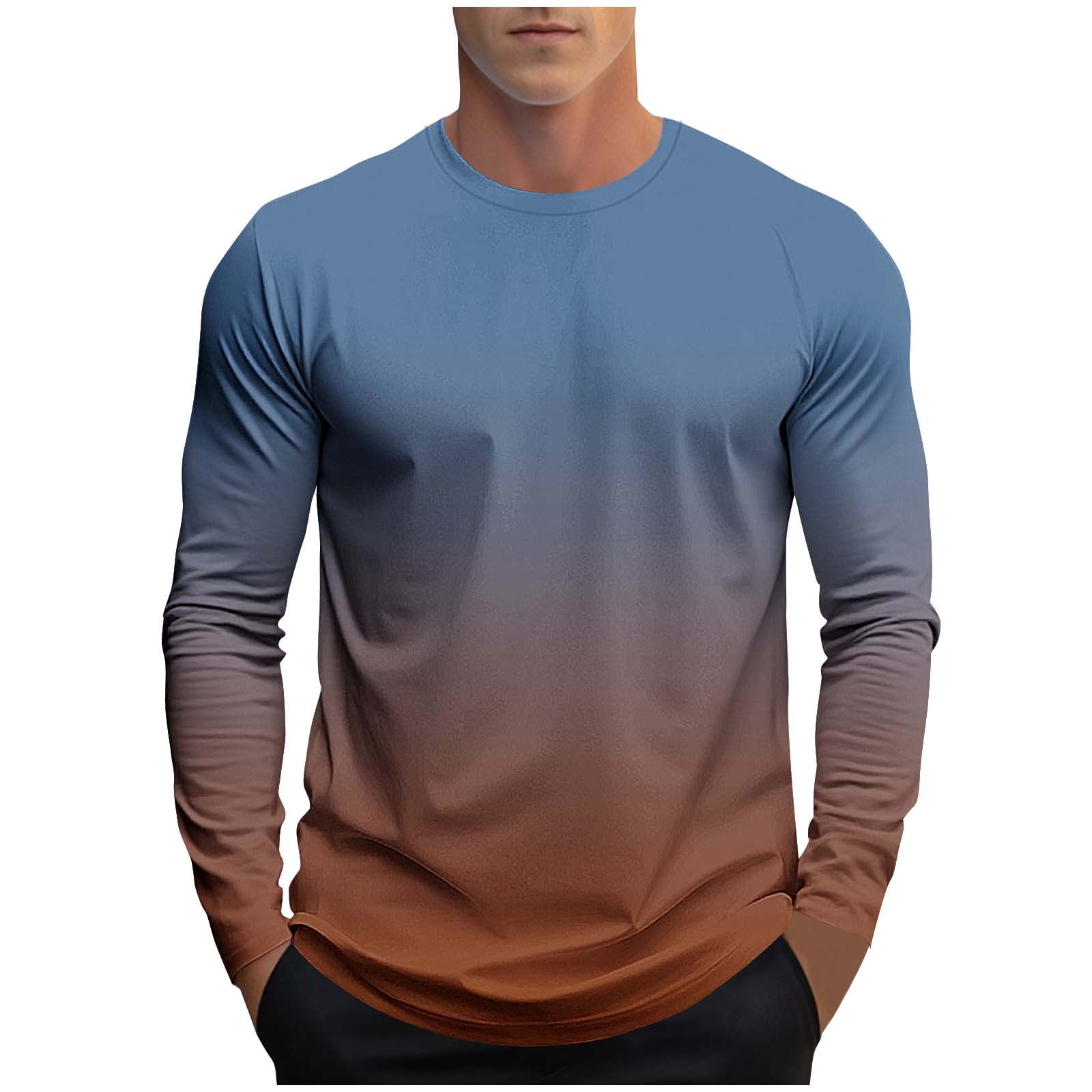Dagugfen Mens Tops Summer Long Sleeve Crew Neck Fitted Comfy Gradient ...