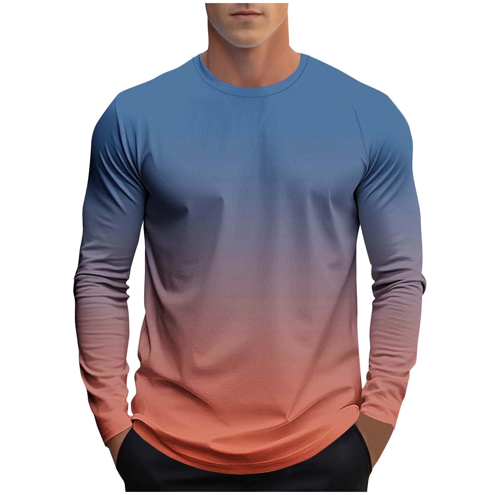 Dagugfen Mens Tops Summer Long Sleeve Crew Neck Fitted Comfy Gradient ...