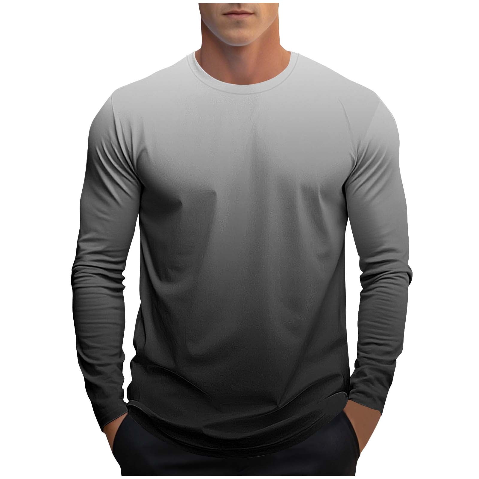 Dagugfen Mens Tops Summer Long Sleeve Crew Neck Fitted Comfy Gradient ...