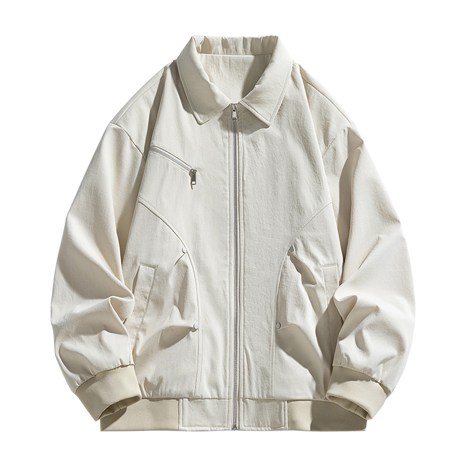 Dagugfen Mens Tops Zip up Long Sleeve Bomber Jacket Lapel Drop Shoulder ...