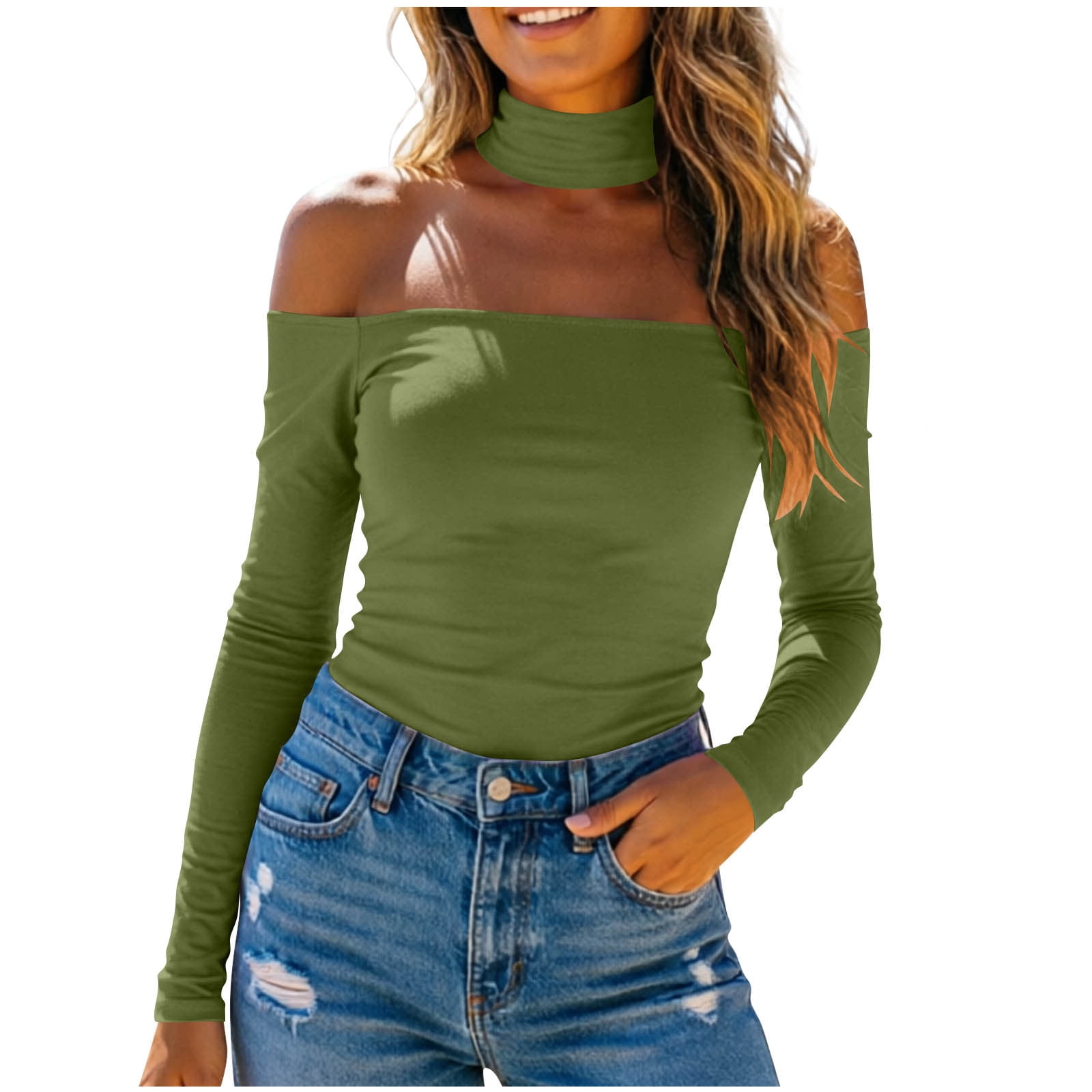 Dagugfen Off the Shoulder Tops for Women Long Sleeve Slim Fitness ...