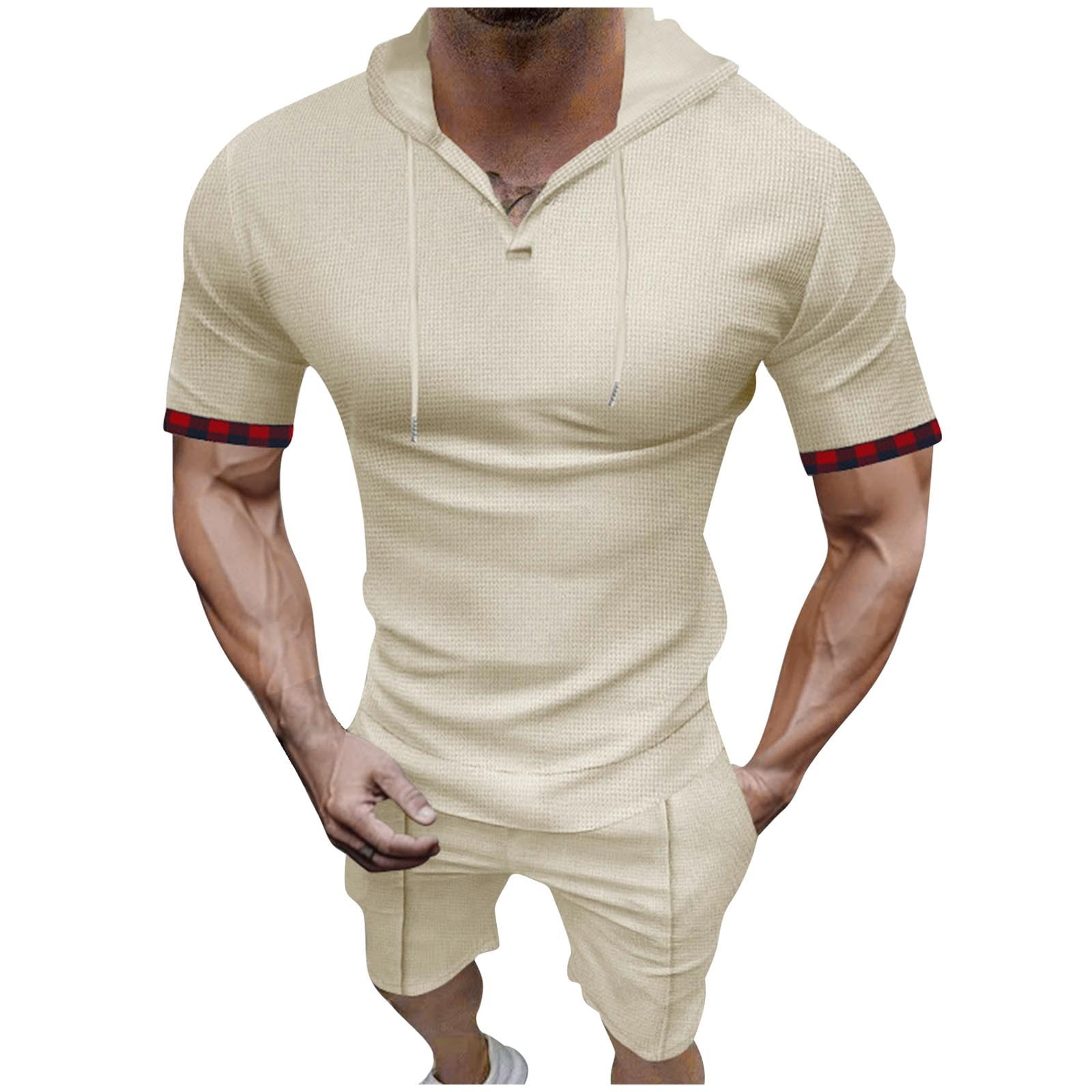 Dagugfen Outfits for Men Trendy Textured Shortsuits Short Sleeve Shirts ...