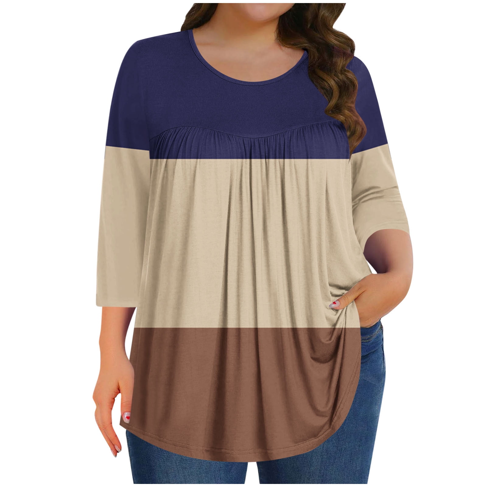 Dagugfen Oversize Shirts for Women 3/4 Length Sleeve Pleated Chest ...