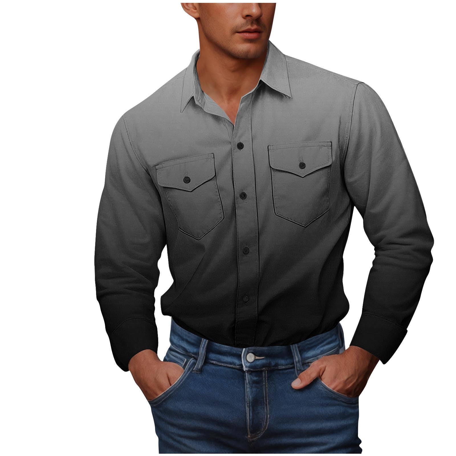 Dagugfen Oversize Tops for Men Button up Long Sleeve Loose Gradient ...