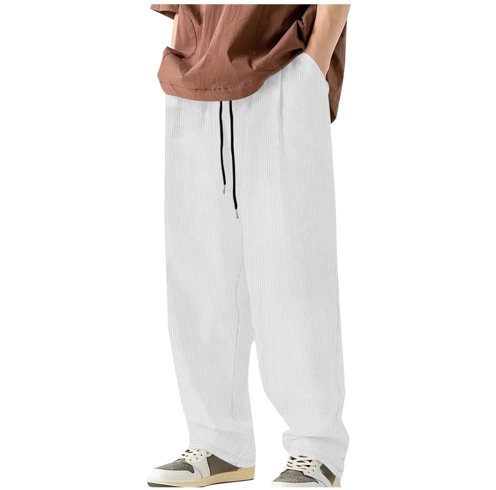 Dagugfen Pants for Men Drawstring Elastic Waist Loose Solid Color Work ...