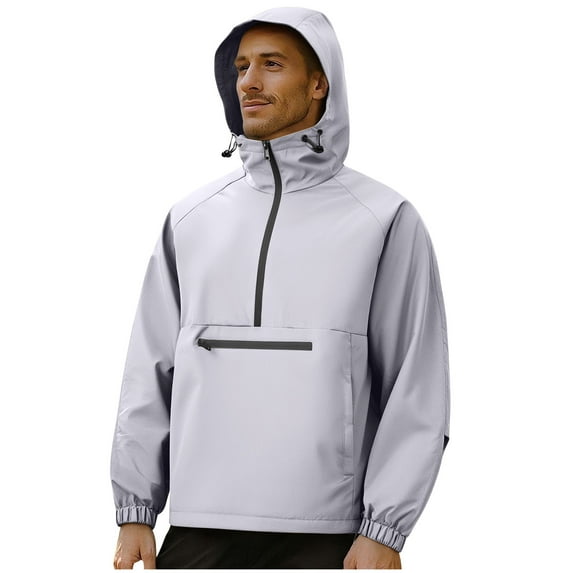 Dagugfen Rain Jacket Men High Neck Half Zipper Long Sleeve Loose ...