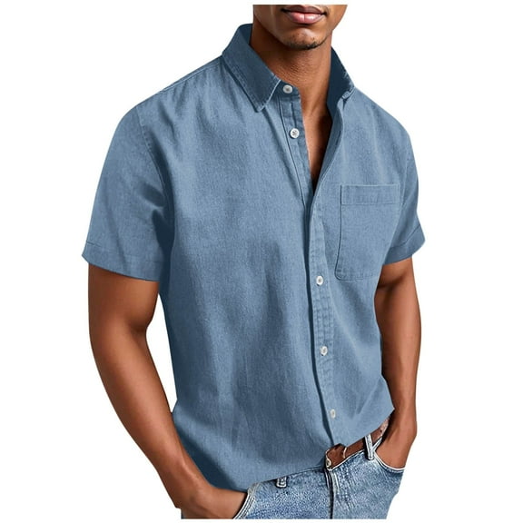 Dagugfen Work Tops for Men Short Sleeve Button up Drop Shoulder Loose ...