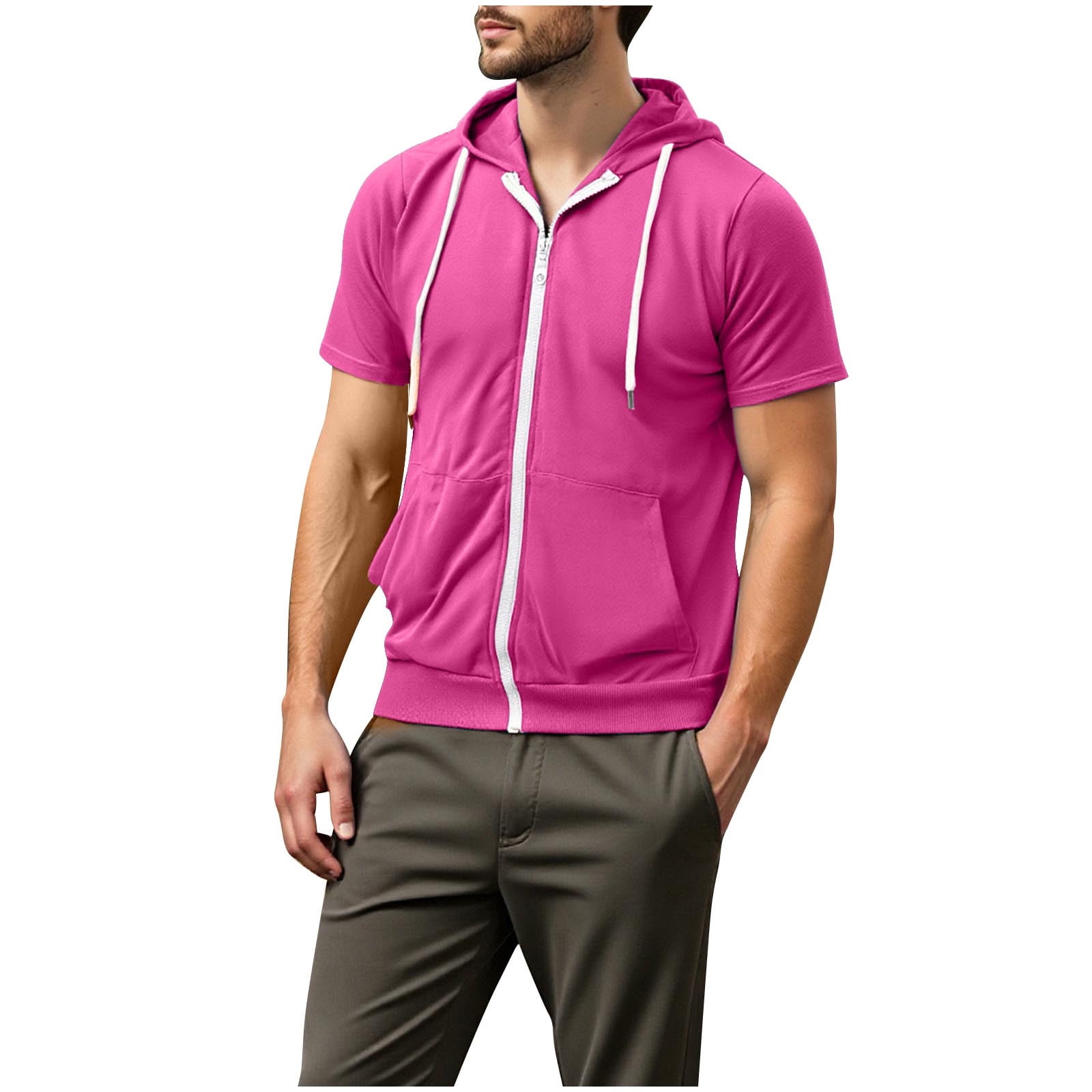 Dagugfen Short Sleeve Shirts for Men Sweatshirts Zip up Drawstring ...