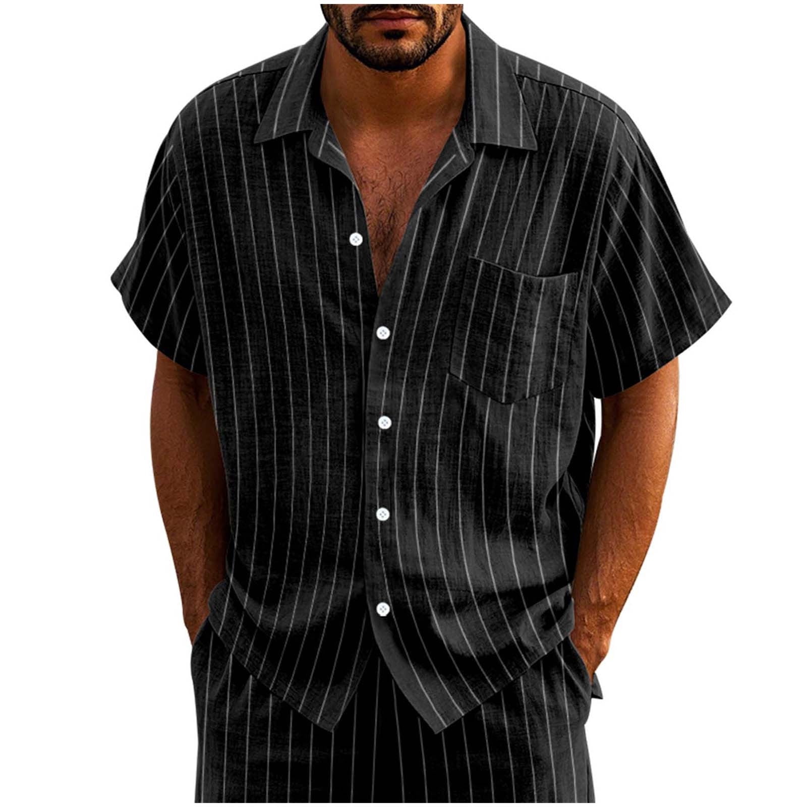 Dagugfen Summer Shirts for Men Short Sleeve Button up Striped Loose ...
