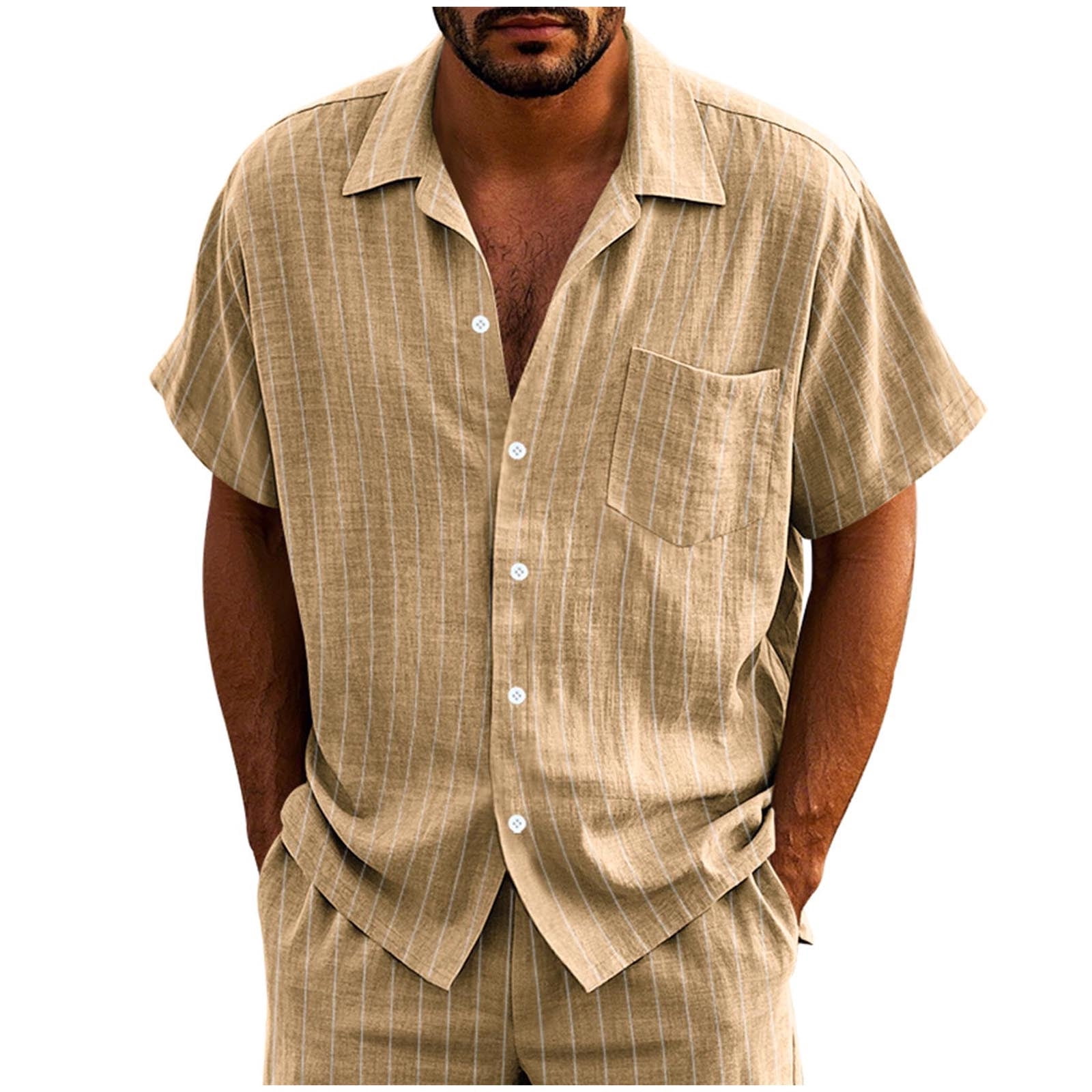 Dagugfen Summer Shirts for Men Short Sleeve Button up Striped Loose ...
