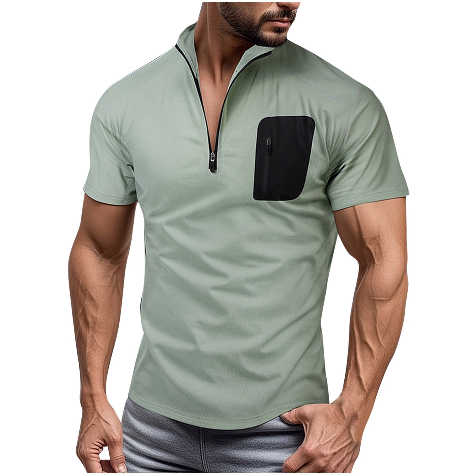 Dagugfen Summer Shirts for Men Short Sleeve Zipper V Neck Stand Collar ...