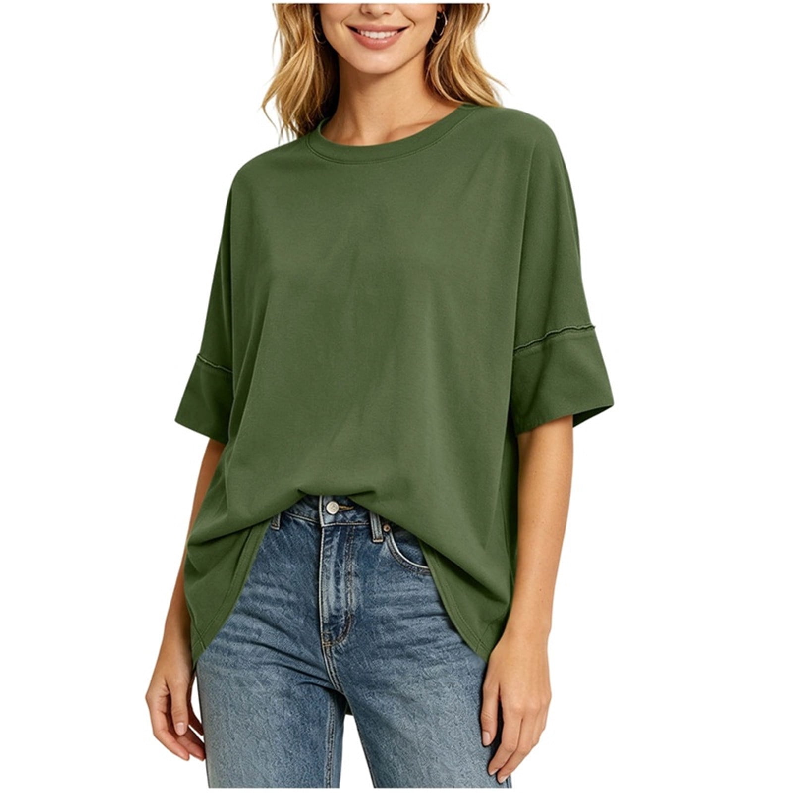 Dagugfen Summer Tops for Women Short Sleeve Crew Neck Loose Fitted ...