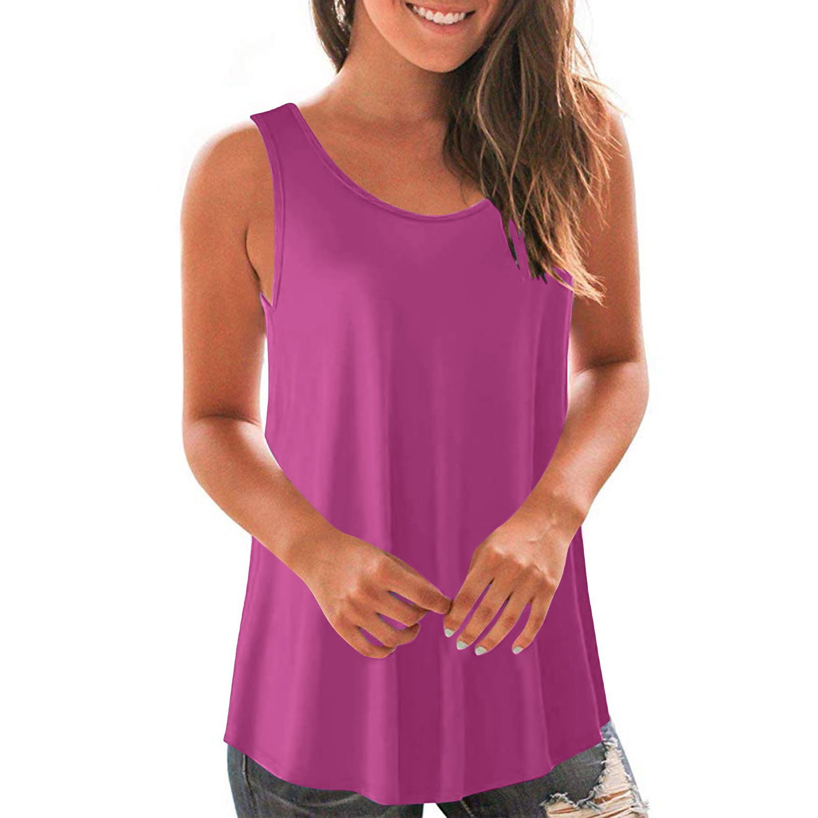 Dagugfen Tank Tops for Women Loose Fitting Scoop Neck Irregular Hem ...