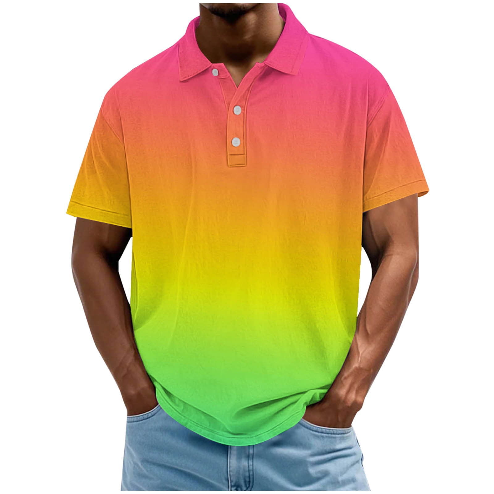 Dagugfen Tops for Men Button Lapel V Neck Short Sleeve Loose Comfy ...