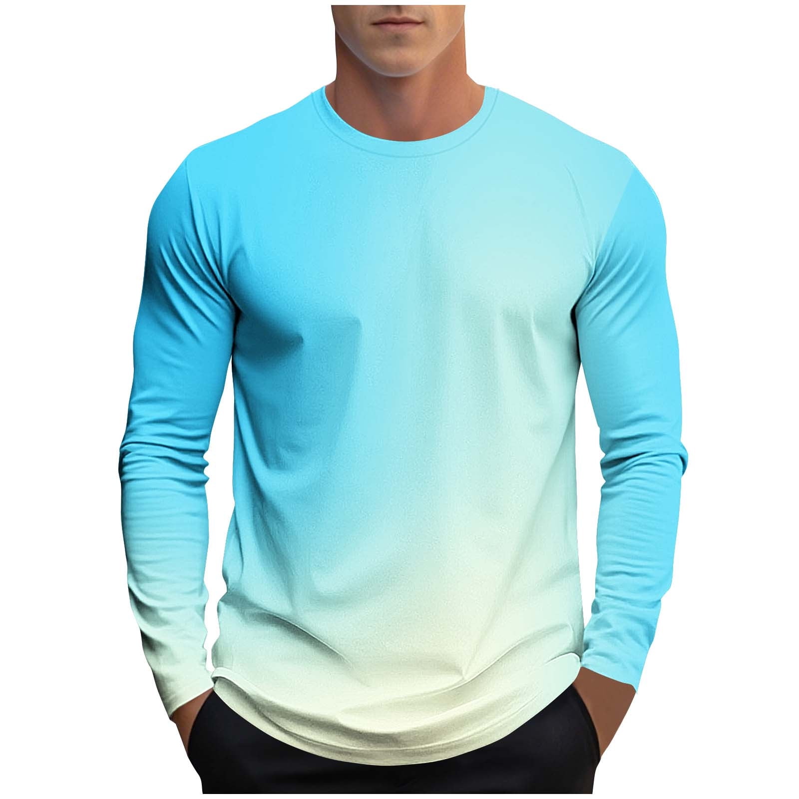 Dagugfen Tops for Men Crew Neck Long Sleeve Fitted Comfy Gradient Color ...