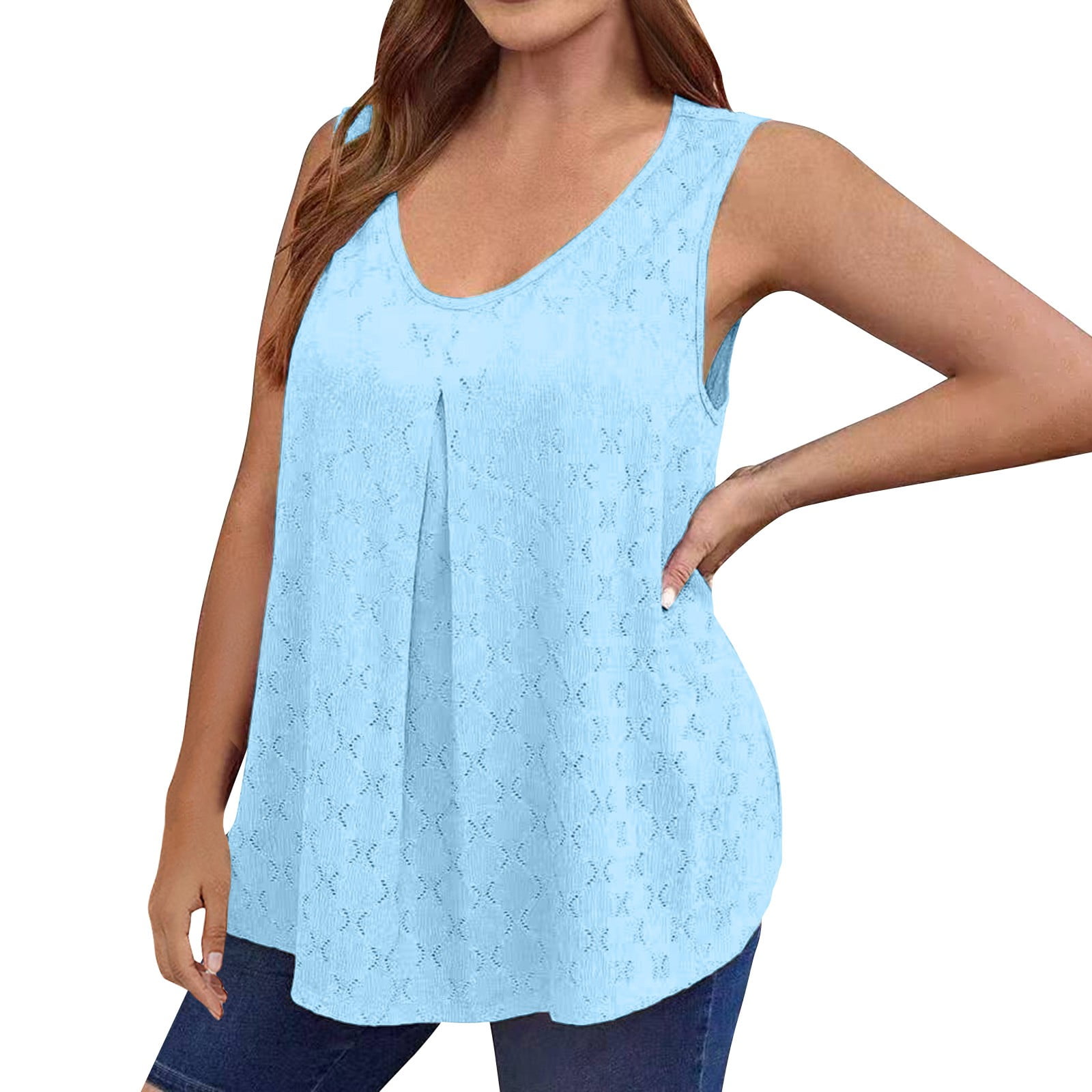Dagugfen Women Blouses Plus Size Crew Neck Sleeveless Tank Tops Solid ...