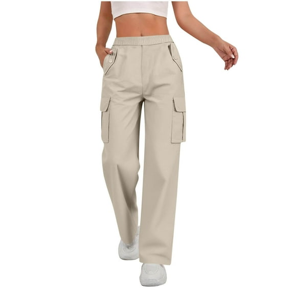 Dagugfen Women's Cargo Pants Elastic Waist Straight Leg Trousers with ...