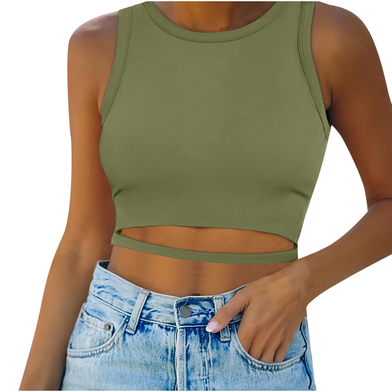Dagugfen Women's Crop Tops Crew Neck Sleeveless Summer Fashion Tanks ...